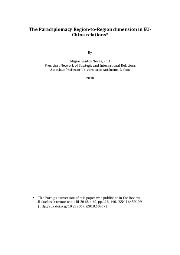(PDF) The Paradiplomacy Region to Region dimension in EU China relations