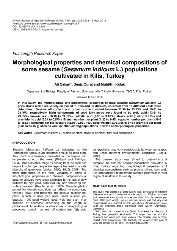 (PDF) Morphological properties and chemical compositions of some sesame ...
