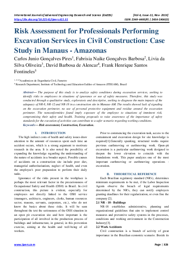 (PDF) Risk Assessment for Professionals Performing Excavation Services ...