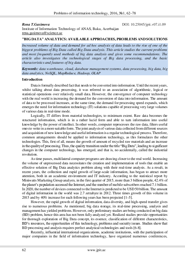 Pdf Big Data Analytics Available Approaches Problems And Solutions