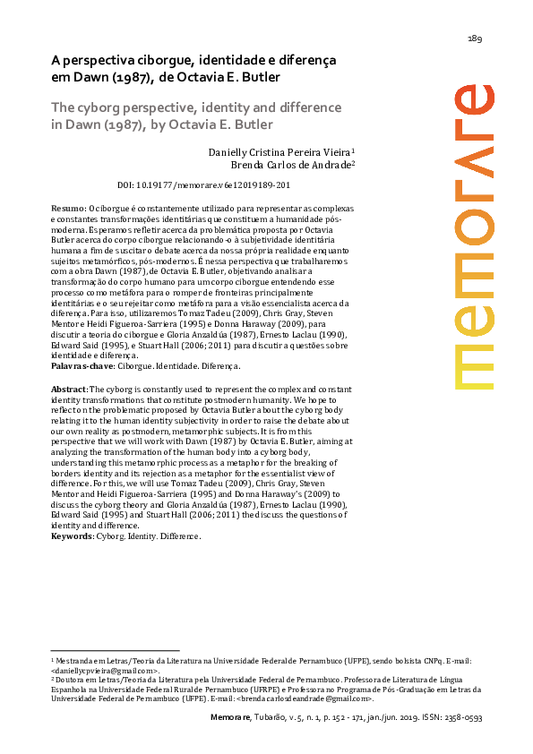 (PDF) A perspectiva ciborgue, identidade e diferença em Dawn (1987), de ...