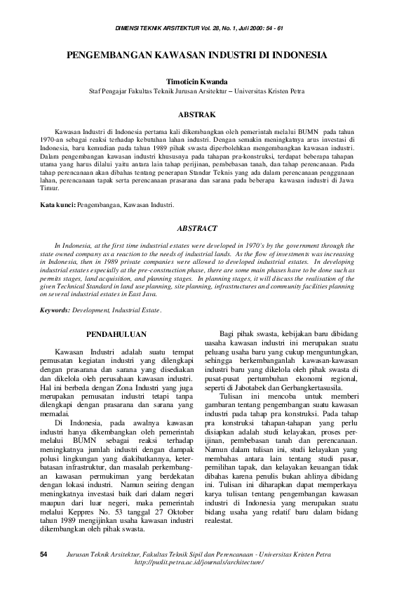 PENGEMBANGAN KAWASAN INDUSTRI DI INDONESIA Timoticin Kwanda