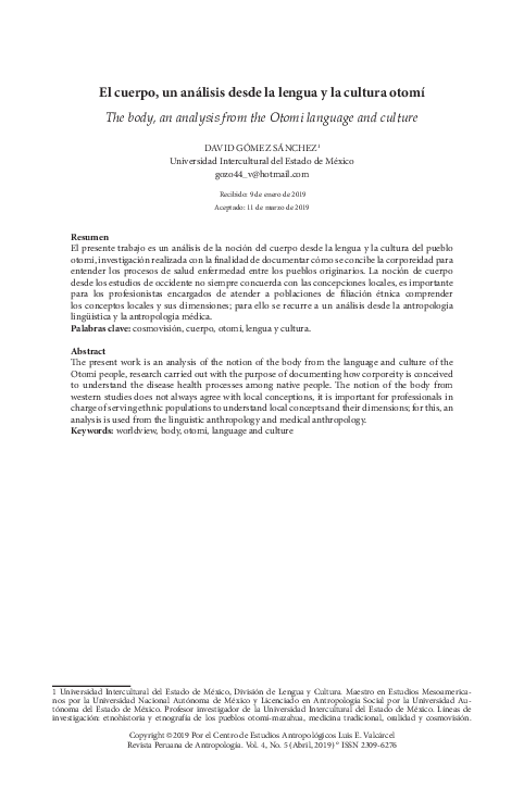 (PDF) El cuerpo, un análisis desde la lengua y la cultura otomí The ...