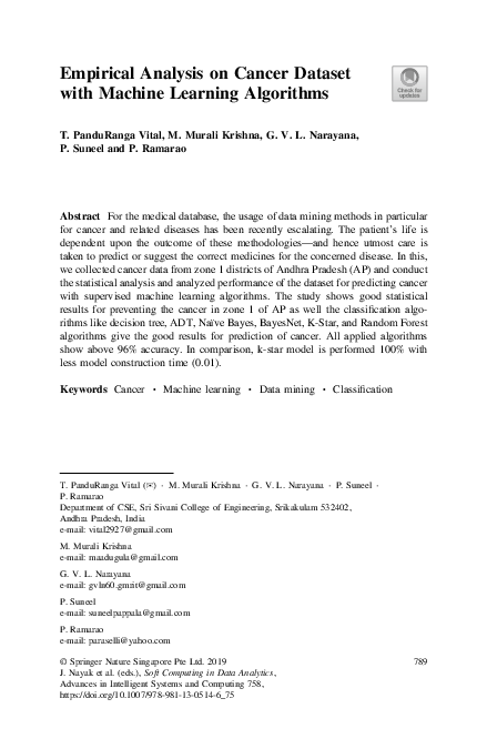 (PDF) Empirical Analysis on Cancer Dataset with Machine Learning Algorithms