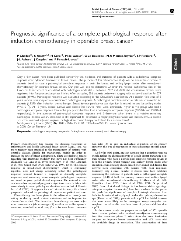 (PDF) Prognostic significance of a complete pathological response after ...