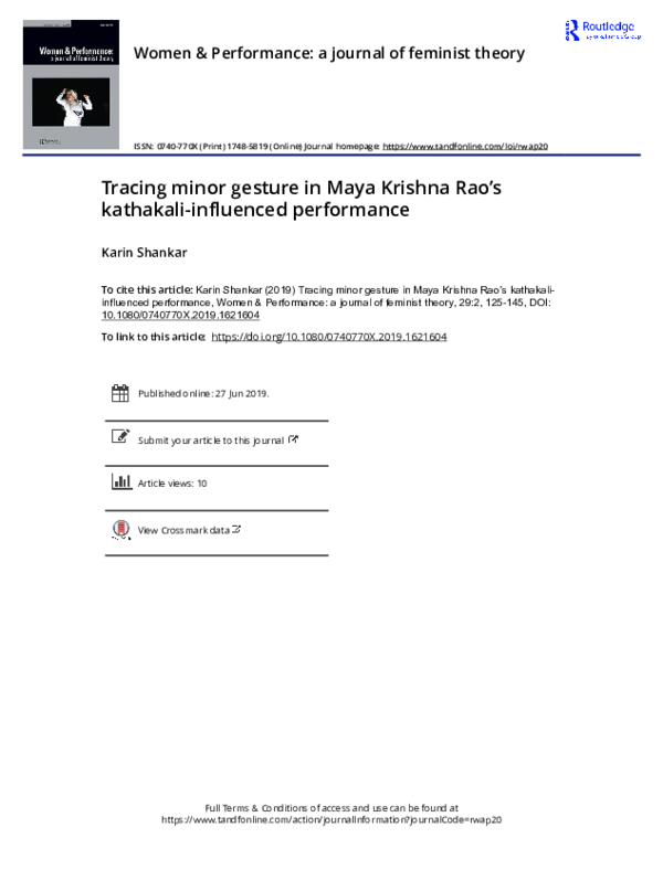 (PDF) Tracing Minor Gesture in Maya Krishna Rao’s Kathakali-Influenced ...