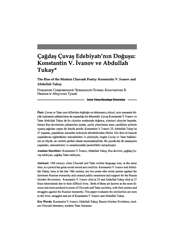 (PDF) Çağdaş Çuvaş Edebiyatı'nın Doğuşu: Konstantin V. İvanov ve ...