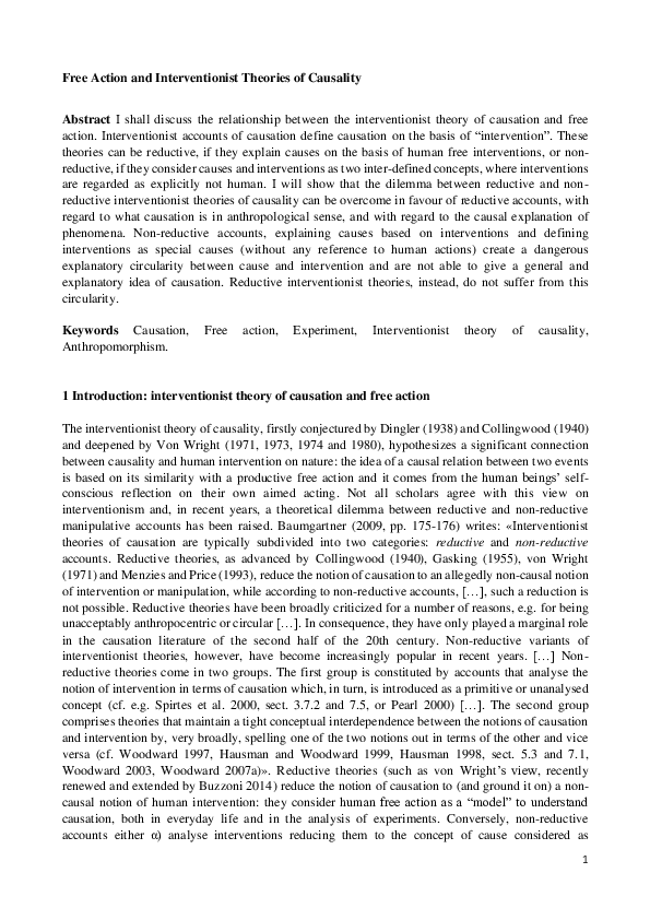 (PDF) Free Action and Interventionist Theories of Causality