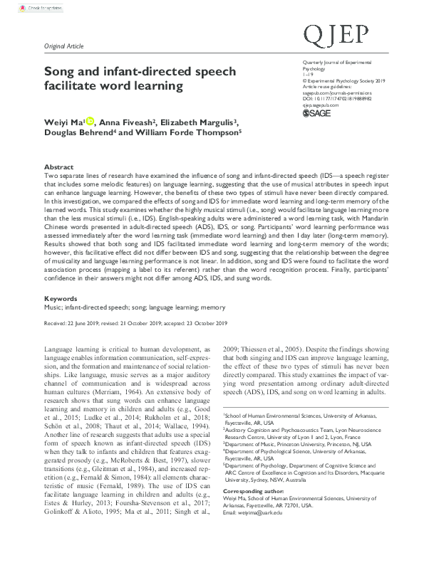 (PDF) Song and infant-directed speech facilitate word learning