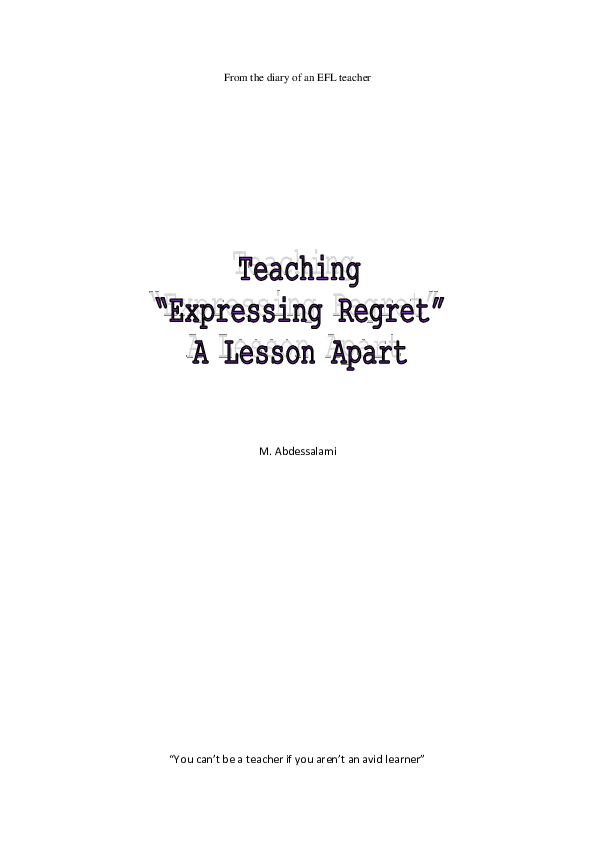 (PDF) Teaching "Expressing Regret", a lesson apart