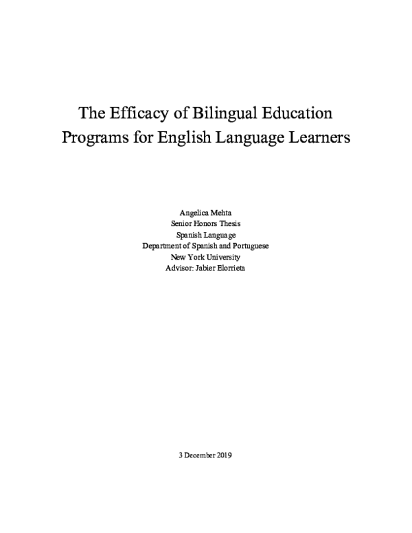 (PDF) The Efficacy of Bilingual Education Programs for English Language ...