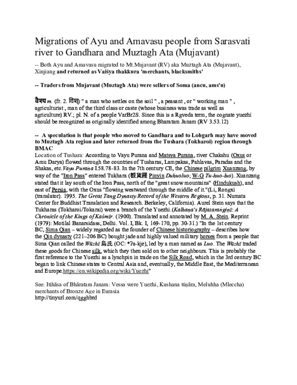 (PDF) Migrations of Ayu and Amavasu people from Sarasvati river to ...