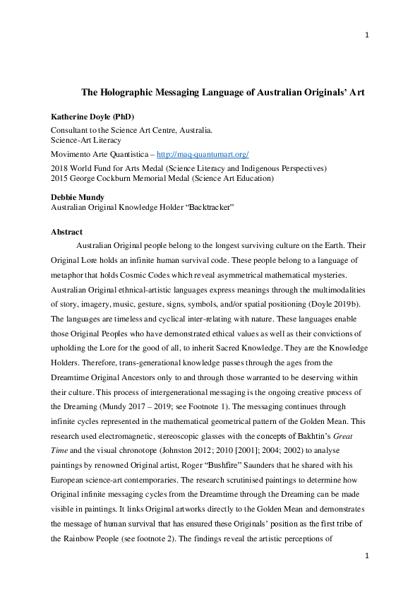 (PDF) The Holographic Messaging Language of Australian Originals' Art