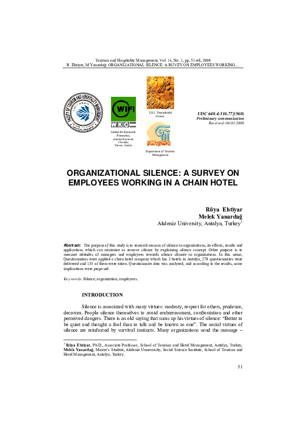 (PDF) ORGANIZATIONAL SILENCE: A SURVEY ON EMPLOYEES WORKING IN A CHAIN ...