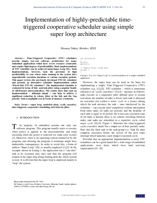 (PDF) Implementation of highly-predictable time-triggered cooperative scheduler using simple ...