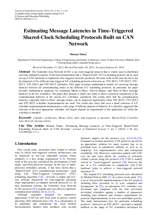 (PDF) Estimating Message Latencies in Time-Triggered Shared-Clock Scheduling Protocols Built on ...
