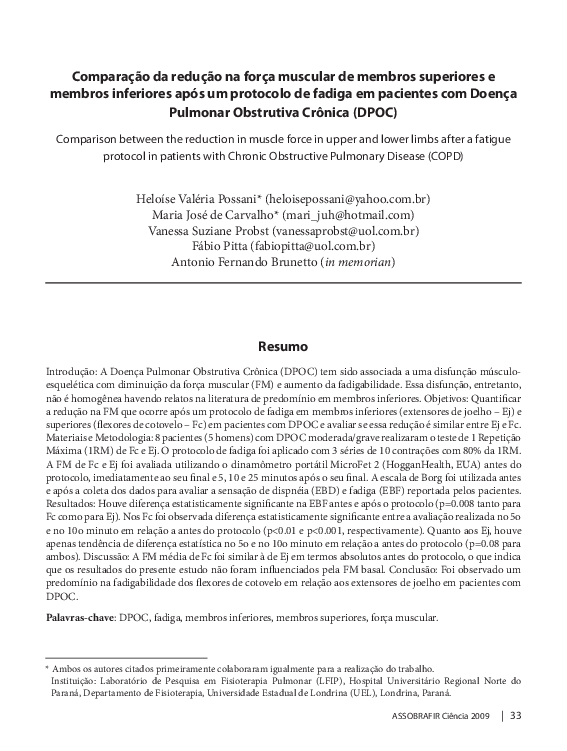 (PDF) Comparação da redução na força muscular de membros superiores e ...