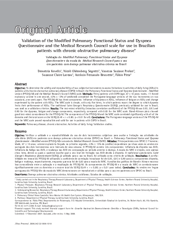 (PDF) Validação do Modified Pulmonary Functional Status and Dyspnea ...