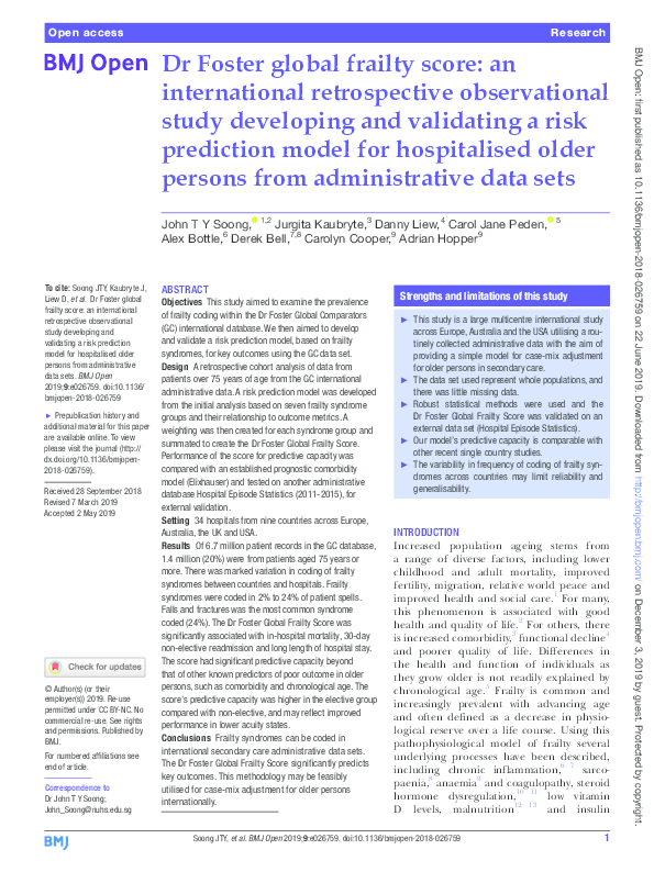 (PDF) Dr Foster global frailty score: an international retrospective ...