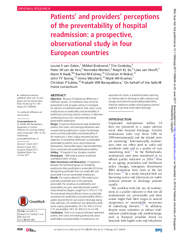 (PDF) Patients' and providers' perceptions of the preventability of ...