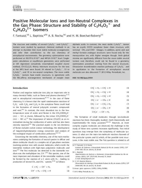 (PDF) Positive molecular ions and ion-neutral complexes in the gas ...