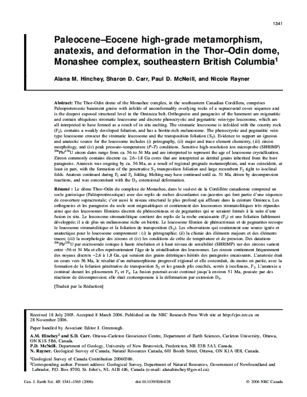 (PDF) Paleocene-Eocene high-grade metamorphism, anatexis, and ...