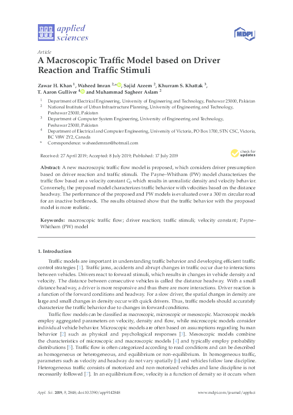 (PDF) A Macroscopic Traffic Model based on Driver Reaction and Traffic Stimuli