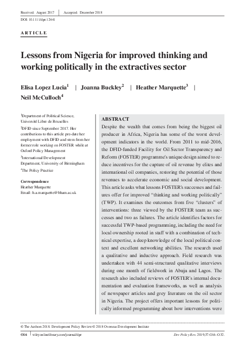 (PDF) Lessons from Nigeria for improved thinking and working ...