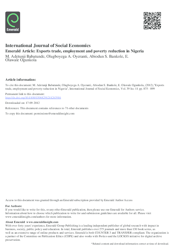 Pdf Exports Trade Employment And Poverty Reduction In Nigeria 2687