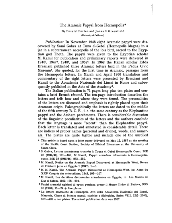 (PDF) The Aramaic Papyri from Hermopolis