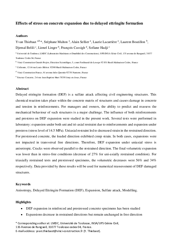 (PDF) Effects of stress on concrete expansion due to delayed ettringite ...