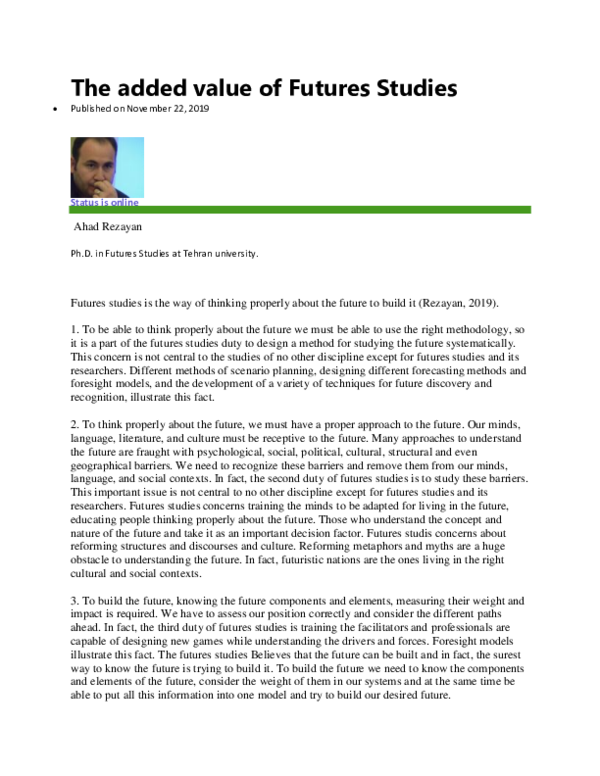 (PDF) The added value of Futures Studies