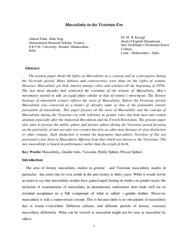 (PDF) Masculinity in the Victorian Era