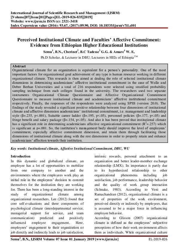 (PDF) Perceived Institutional Climate and Faculties' Affective ...