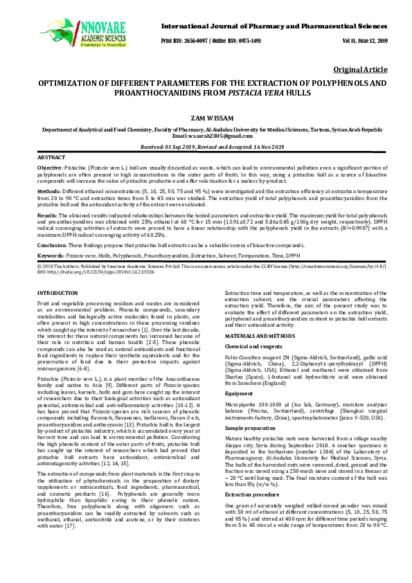 Pdf Optimization Of Different Parameters For The Extraction Of