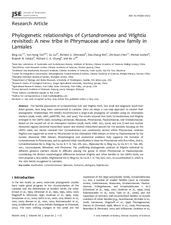 (PDF) Phylogenetic relationships of Cyrtandromoea and Wightia revisited ...