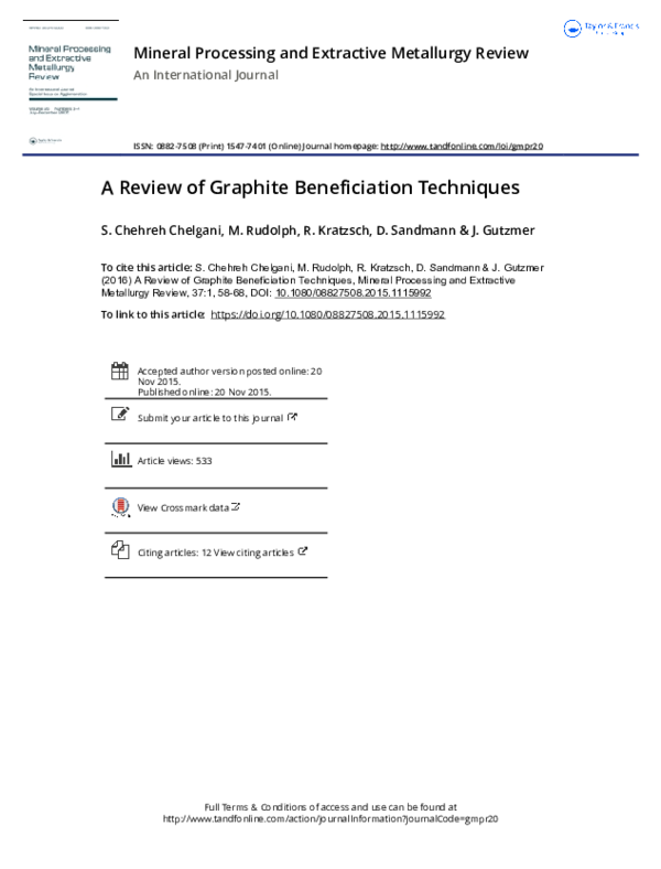 (PDF) Mineral Processing and Extractive Metallurgy Review An ...