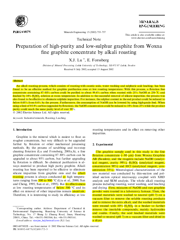 (PDF) Preparation of high-purity and low-sulphur graphite from Woxna ...