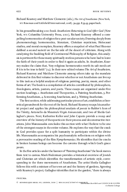 (PDF) Review of "The Art of Anatheism" Ed. Richard Kearney and Matthew ...