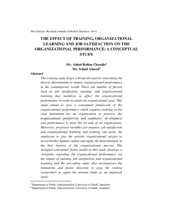 (PDF) THE EFFECT OF TRAINING, ORGANIZATIONAL LEARNING AND JOB ...