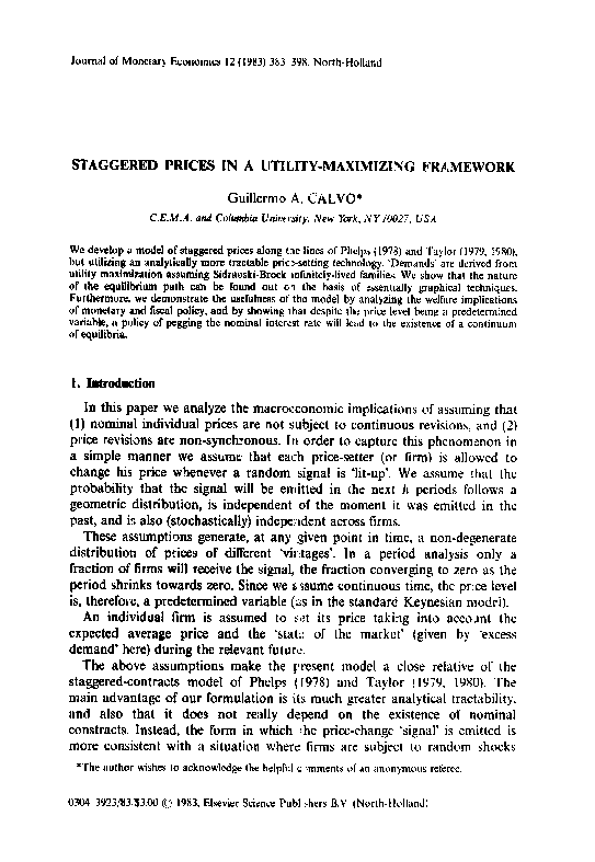 (PDF) STAGGERED PRICES IN A UTILITY-MAXllMIZING FRAMEWORK