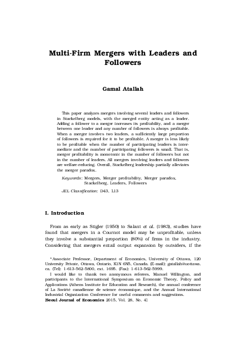 (PDF) Multi-Firm Mergers with Leaders and Followers