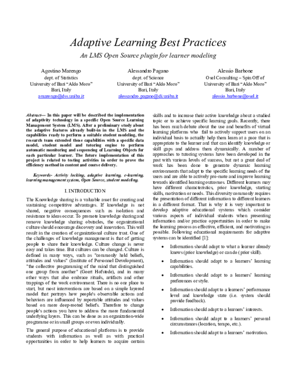 (PDF) Adaptive Learning Best Practices An LMS Open Source plugin for learner modeling