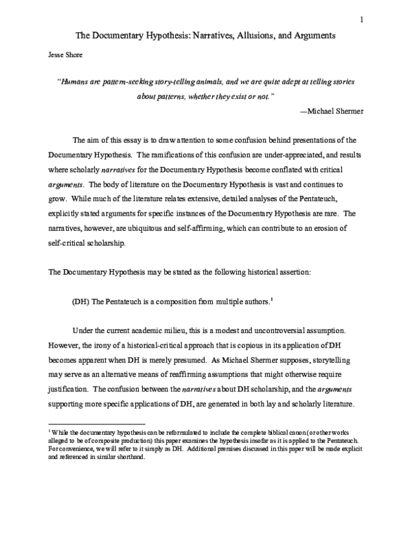 (PDF) The Documentary Hypothesis: Narratives, Allusions, and Arguments