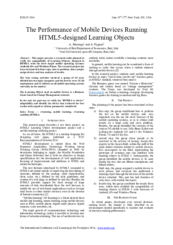 (PDF) The Performance of Mobile Devices Running HTML5-designed Learning ...