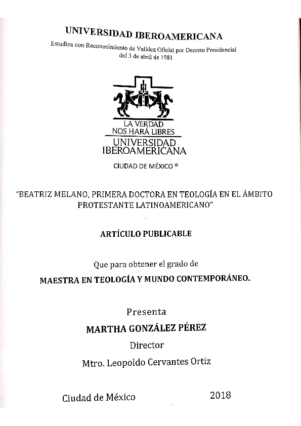 (PDF) Martha González Pérez, Beatriz Melano, primera doctora en ...