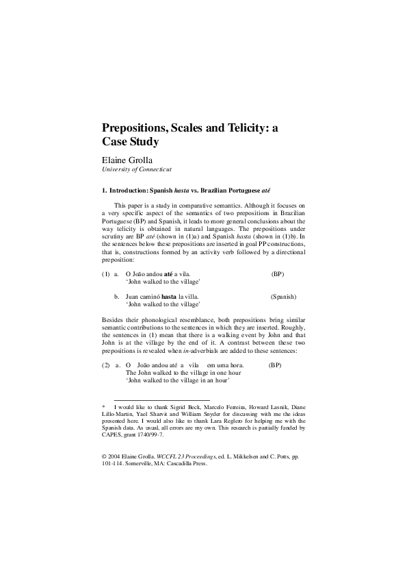 (PDF) Prepositions, scales and telicity: a case study