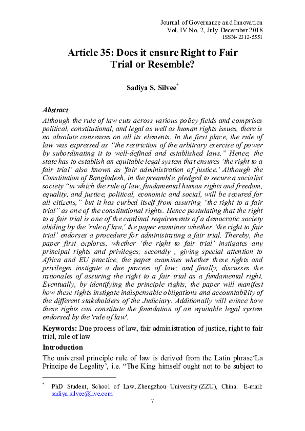 (PDF) Article 35: Does it ensure Right to Fair Trial or Resemble