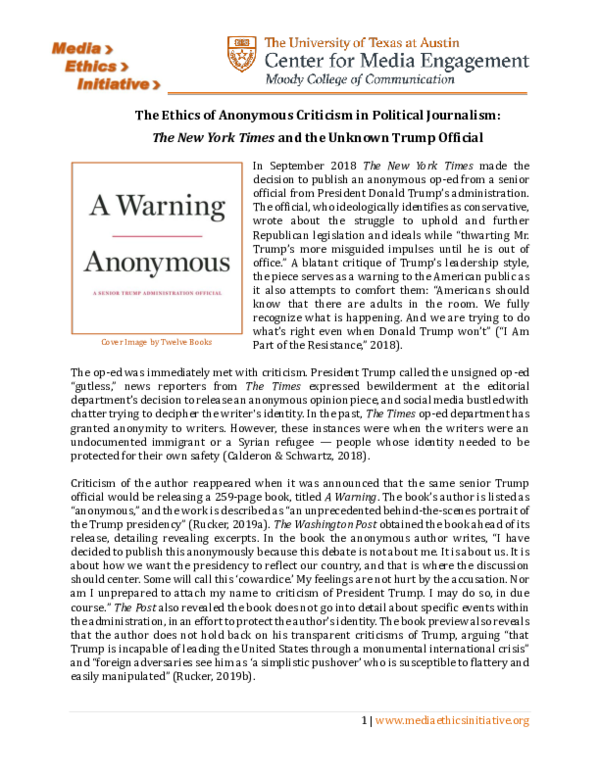 (PDF) The Ethics of Anonymous Criticism in Political Journalism: The ...