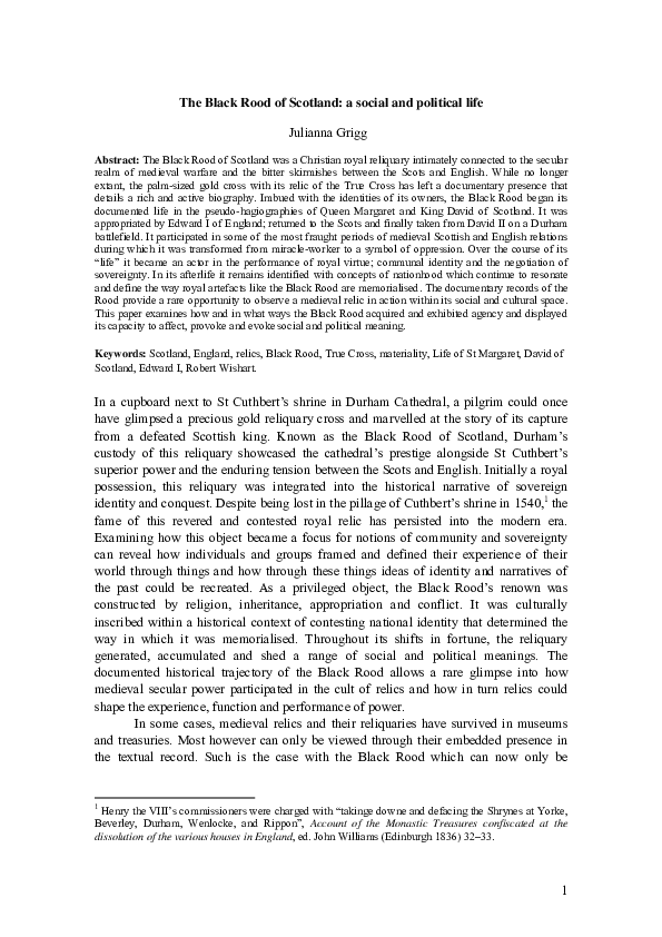 (PDF) The Black Rood of Scotland: a Social and Political Life